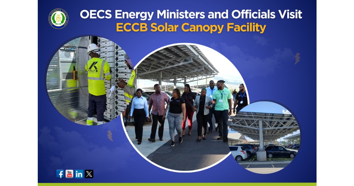 OECS Energy Ministers and Officials Visit ECCB Solar Canopy Facility